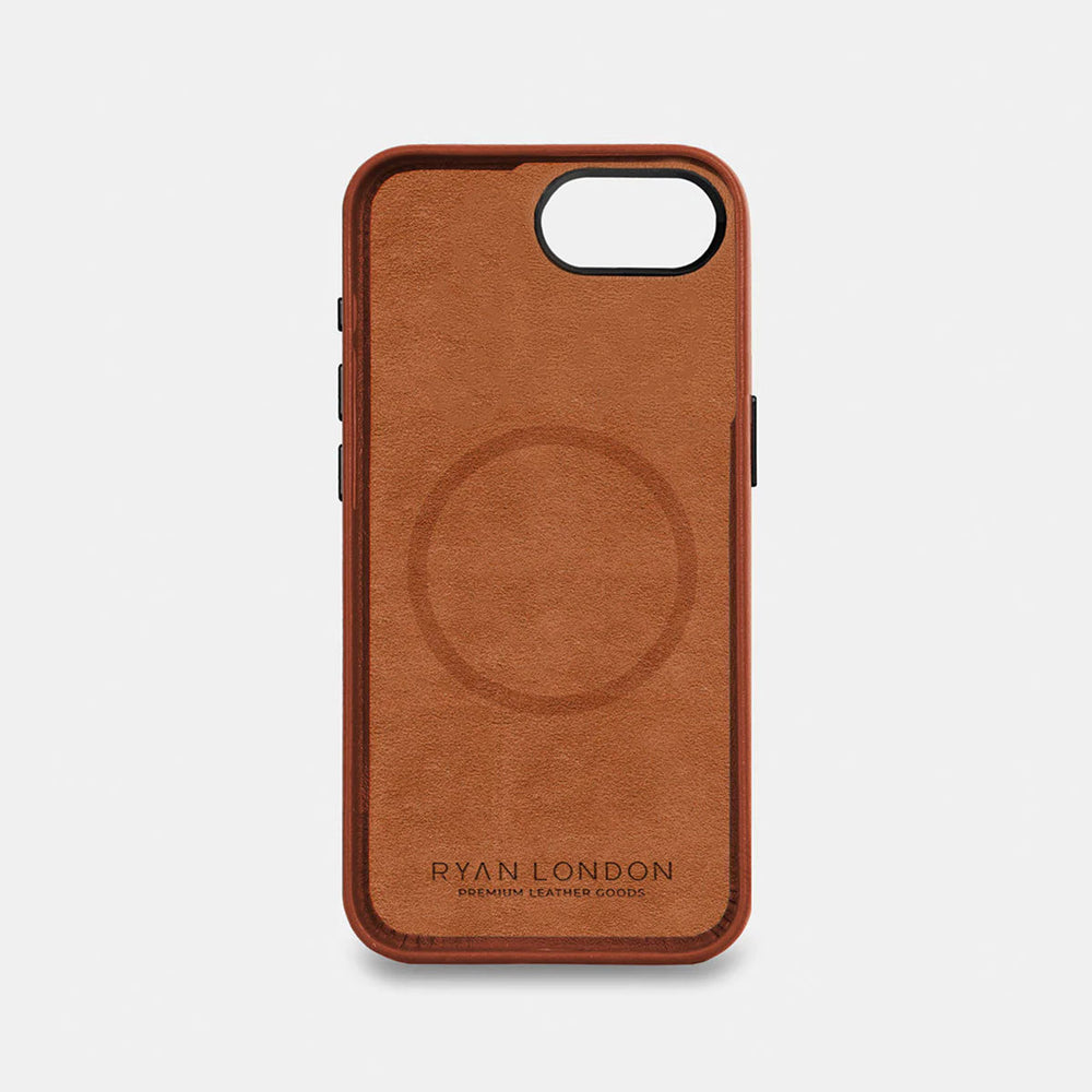 Leather iPhone 16e Shell Case Metal, MagSafe - Saddle Brown - RYAN London