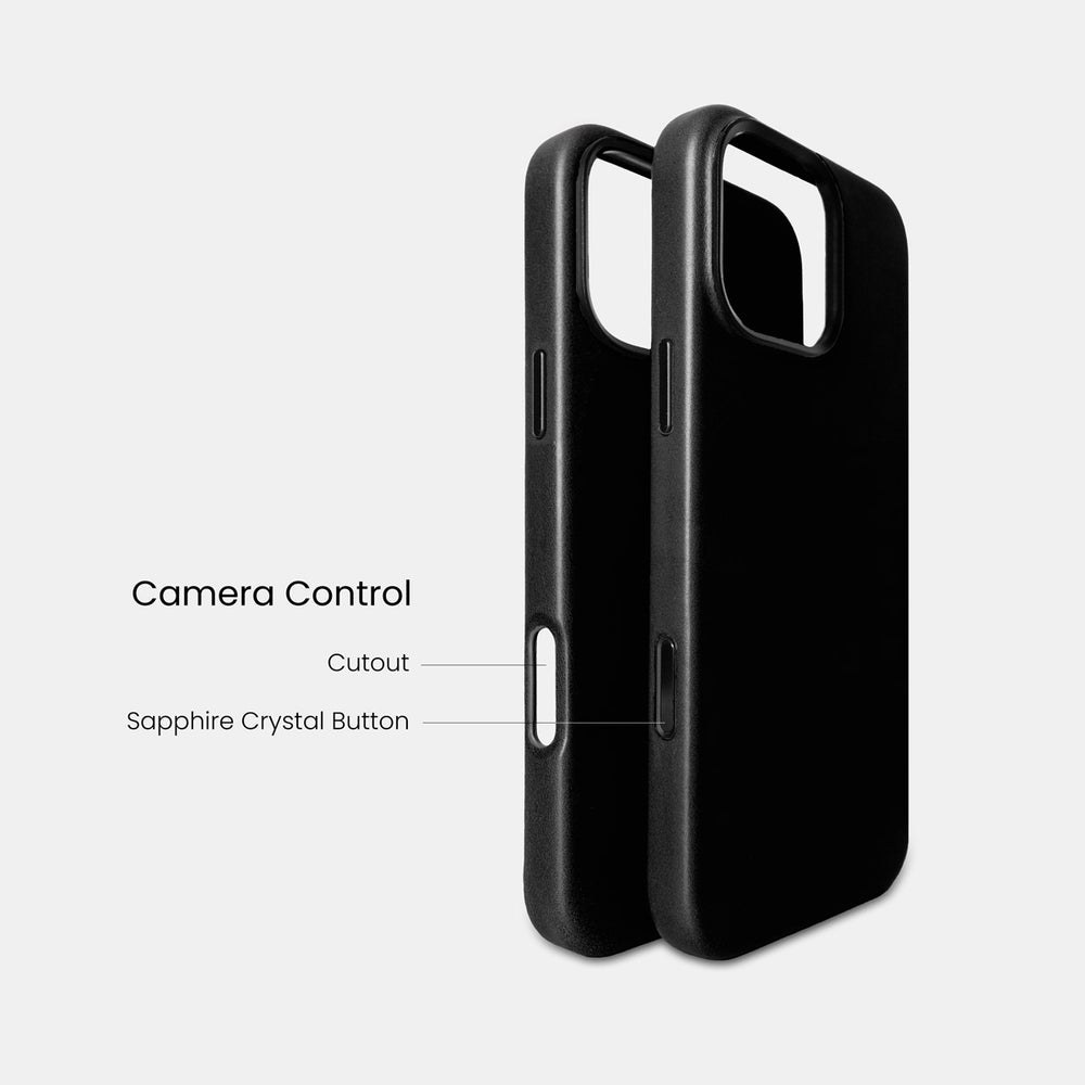 Leather iPhone 16 Pro Max Shell Case Metal, MagSafe - Black - RYAN London