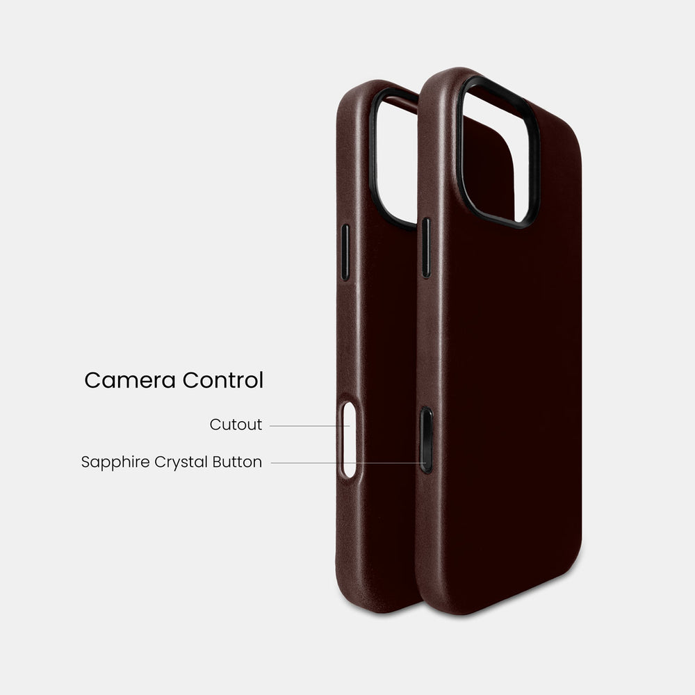 Leather iPhone 16 Pro Max Shell Case Metal, MagSafe - Dark Brown - RYAN ...