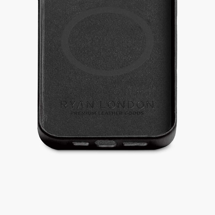 Leather iPhone 16e Shell Case Metal, MagSafe - Black - RYAN London