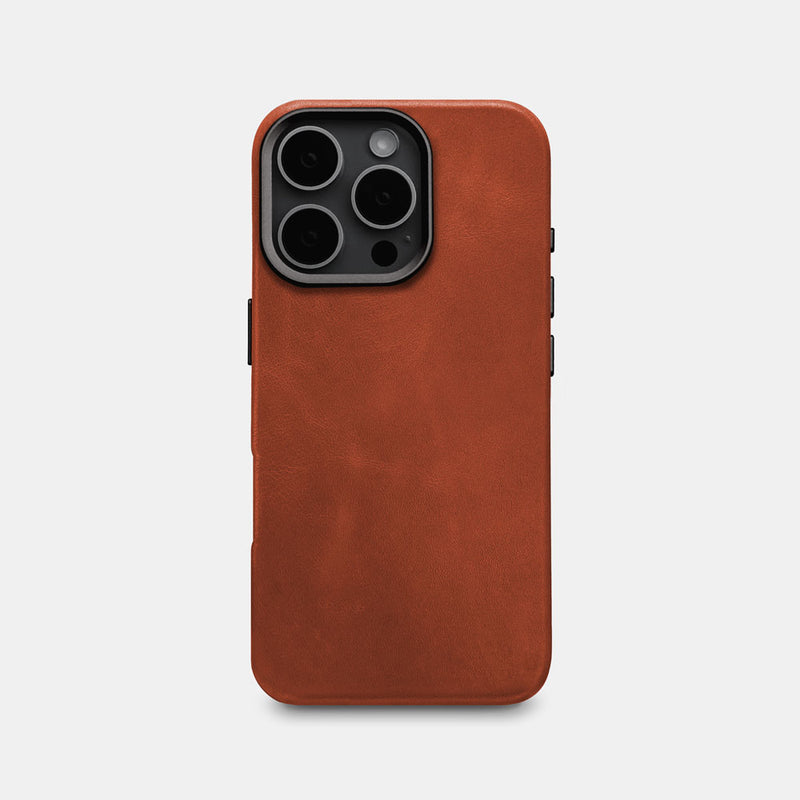 Leather iPhone 16 Pro Shell Case Metal, MagSafe - Saddle Brown - RYAN ...