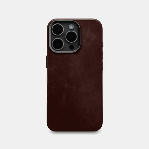 Leather iPhone 16 Pro Max Shell Case Metal, MagSafe - Dark Brown - RYAN ...