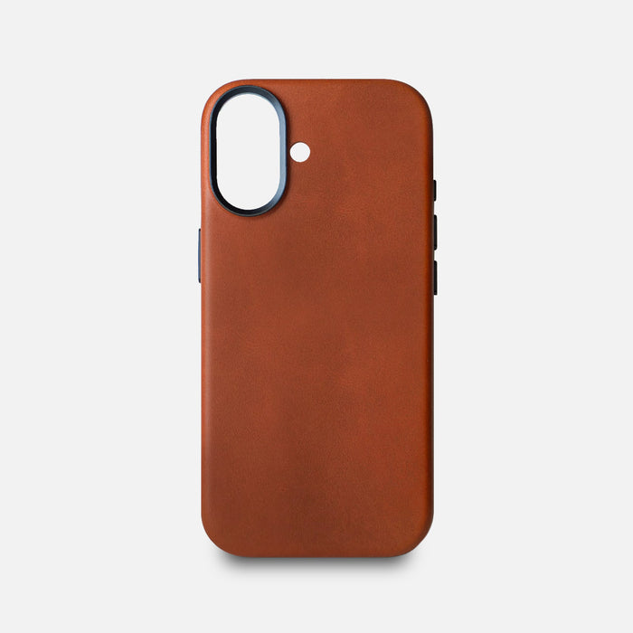 Leather iPhone 17 Shell Case Metal, MagSafe - Saddle Brown - RYAN London